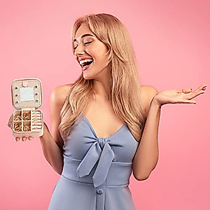 Yesteel Travel Jewelry Case Jewelry Box Jewelry Organizer, Travel Essentials Travel Accessories for Women, Ring Necklace Earring Jewelry Holder Organizer Box with Mirror, Birthday Gifts for Women Mom Grandma Initial A