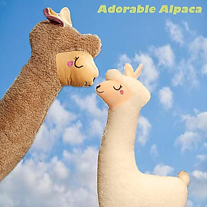 Hofun4U Llama Plush Pillow, 39 Inch Alpaca Plush Long Body Pillow, Alpaca Stuffed Animal, Christmas Holiday Birthday Gift (White)