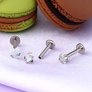 Melighting 3PCS Labret Piercing 16G Surgical Steel Lip Rings Opal with Star Heart Helix Earring Studs Internally Threaded Labret Stud Tragus Piercing Jewelry