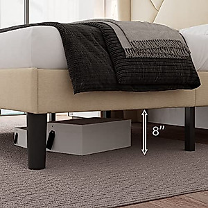 iPormis Queen Size Platform Bed Frame with Wingback, Geometric Upholstered Bed Frame with Headboard, Wood Slats Support, No Box Spring Required, Beige