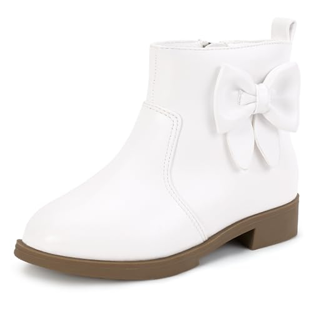 PANDANINJIA Toddler/Little Kid Girl's Sofia Sweet Short Ankle Boots Bowknot Side Zipper Dress Booties (White Pu, 2 Little Kid)