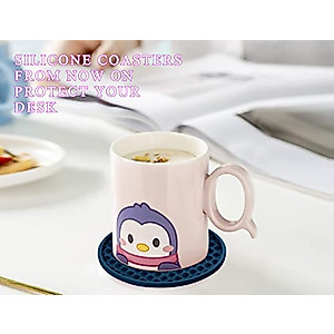 Coasters for Drinks 6 Pack Drink Coasters with Holder,Heat Resistant Silicone Coasters Tabletop Protection,Non-Slip Rubber Coasters for Kinds of Cups (Blue)