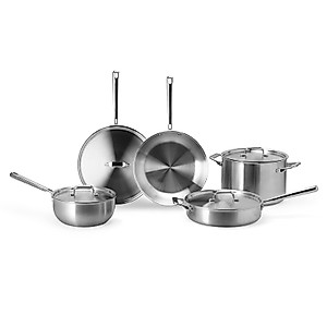 Misen 5-Ply Stainless Steel Cookware Set: 3 QT Stainless Steel Saucier with Lid, 3 QT Saute Pan with Lid & 10" Frying Pan - Excellent Searing, Sauteing & Everyday Cooking 9-Piece Set