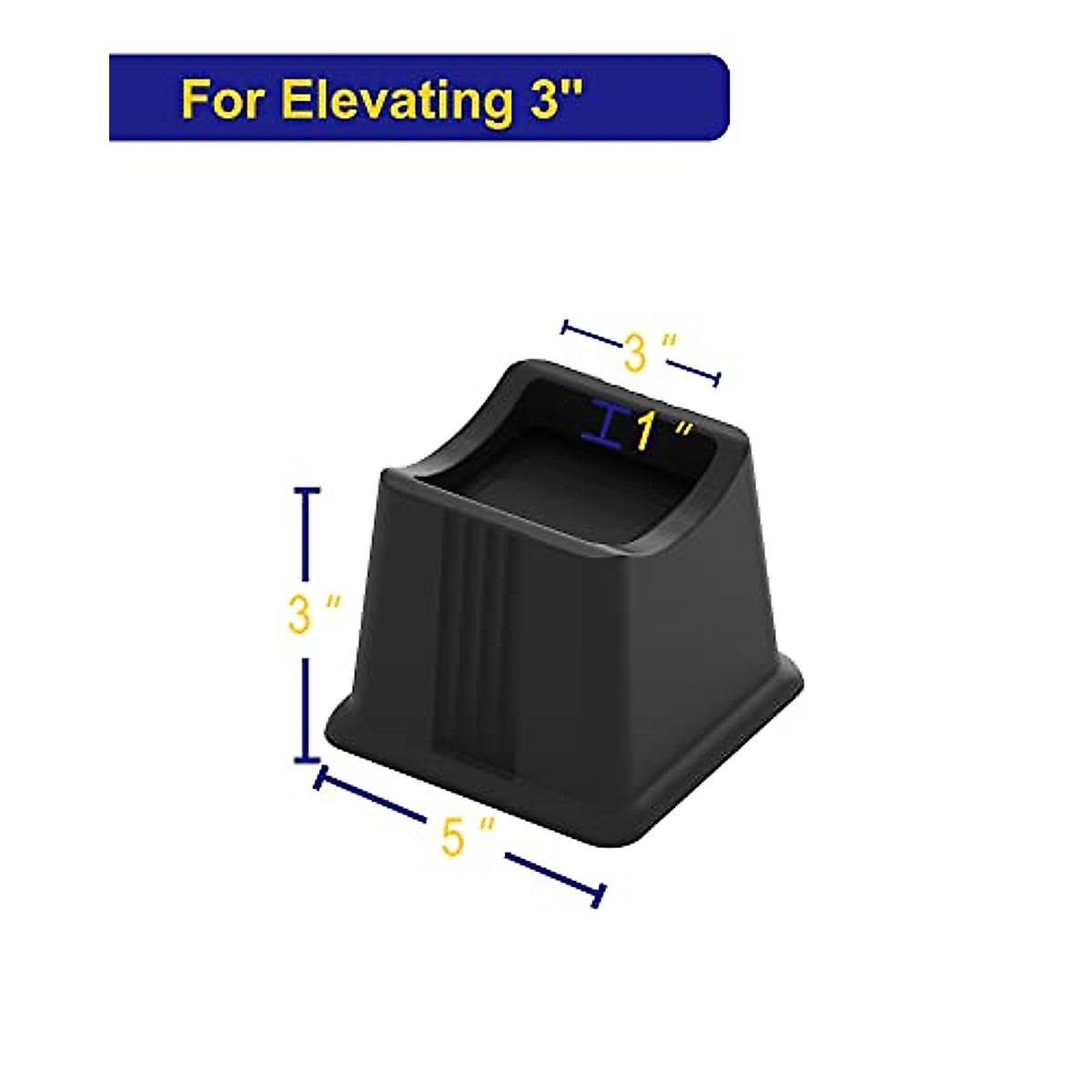 Nachell Bed Furniture Risers 4 Pack Bed Lift Risers Elevation in Height 3" Heavy Duty Rectangle Riser Blocks for Caster Wheels or Posts of Bed Table Couch Support up to 2500 lbs. (Black, 3 Inch)