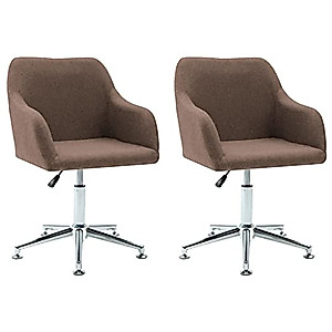 vidaXL 2X Swivel Dining Chairs Home Indoor Kitchen Dining Room Office Dinner Seat Seating Sitting Sofa Chair Furniture Brown Fabric