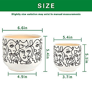 Gohearin Ceramic Planter - 6.6+5.4 Inch Flower Pot W/Drain Hole forIndoor or Outdoor, Gardening Decoration Gift -Face Image Flowerpot - Set of 2