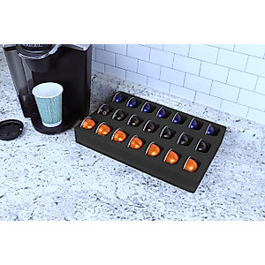 Polar Whale 2 Coffee Espresso Capsule Drawer Organizer Tray Inserts Compatible with Nespresso Vertuo VertuoLine Kitchen Home Office Waterproof Washable Black Foam 21 Compartment 10.9 x 14.9 Inches