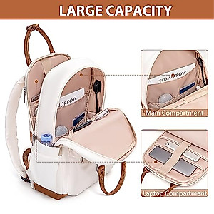 LONG VACATION Women's 15.6 Inch Laptop Bag, Fashion Laptop Backpack with USB Port, Casual Daypacks for College,Work (BEIGE & BROWN, 15.6 inch)