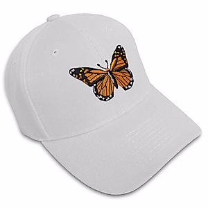 Baseball Cap Monarch Butterfly Embroidery Acrylic Dad Hats for Men & Women Strap Closure White Design Only