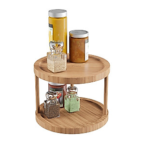 Classic Cuisine Lazy Susan – All-Natural Bamboo Round Two Tier Turntable Kitchen, Pantry and Vanity Organizer and Display with 10 Inch Diameter