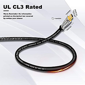 Toptrend 4K HDMI Cable 12ft, CL3 Rated 21Gpbs High Speed HDMI 2.0 Cable Supports 1080p, 3D, 2160p, 4K 60Hz UHD, HDR, 28AWG Braided HDMI Cord, Compatible with HDTV, Xbox, Blue-ray Player, PS3, PS4, PC