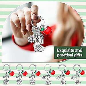 Hinly 12 Pcs Teacher Keychain and Bookmark Teacher Appreciation Gift Set for Women Men 6 Teacher Keychain and 6 Teacher Bookmark, End of Year Thank You Gifts for Teacher