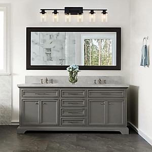 stambord 6 Light Matte Black Bathroom Vanity Light Fixtures with Clear Glass and Metal Base, Black Vanity Lights for Bathroom Over Mirror