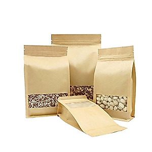 Couga Mall 50 PCS Universal Kraft Paper Packing Bag, Zip Lock Stand Up Storage Pouch Package Bag With Clear Window for Storing Snacks, Beans, Seeds and Tea Leaves(6.3"10.2")