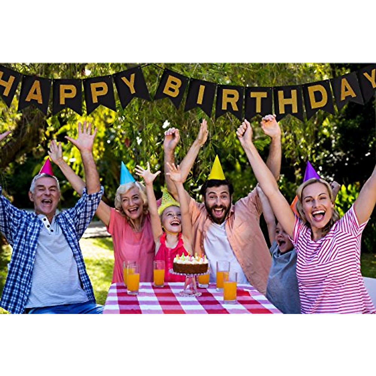 Happy Birthday Banner Black and Gold Glitter Letters on Thick Cardstock Paper Black Happy Birthday Bunting Garland for Birthday Photo Booth and Backdrop Hanging Party Supplies