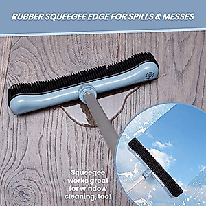 Pet Hair Removal Rubber Broom with Built in Window Shower Squeegee , 2 in 1 Floor Brush, Carpet Cleaner, 29 to 52 inch Adjustable Handle, Includes One Rubber Hair Brush by ELITRA HOME