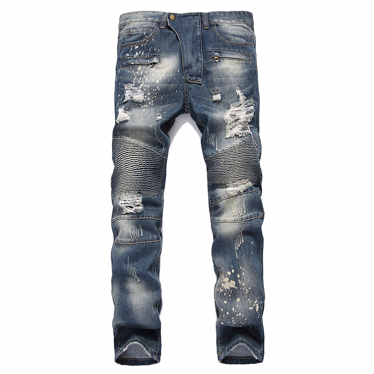 Yollmart Men's Delim Stretched Jeans Ripped Biker Slim Pants-34