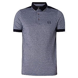 A|X ARMANI EXCHANGE mens With Stripes Polo Shirt, Navy, Medium US