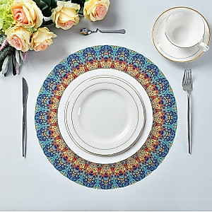 Qilmy Mandala Round Placemats Non-Slip Washable Polyester Table Mats Set of 1 Heat Resistant Placemats for Kitchen Dining Table Decoration