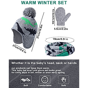 SATINIOR 6 Pieces Winter Boys Hat Dinosaur Warm Mittens Set Pompom Baby Knitted Hat Scarf Gloves Earflap Beanie (Stylish Color)