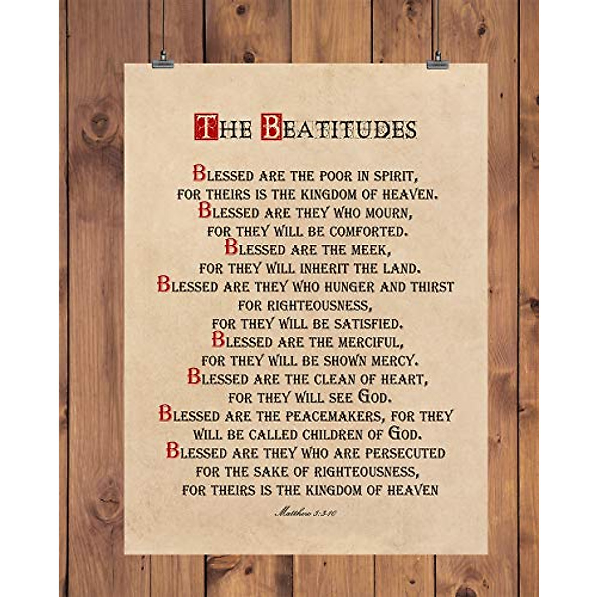 Beatitudes Wall Art Print, 11x14, Matthew 5 Sermon on the Mount Bible Quote, UnFramed Scripture Wall Décor, Christian Prayer Wall Art for Home or Office Decore, Inspirational Verse Poster for Spiritual
