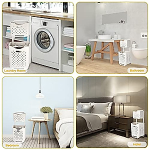BTSKY Plastic Collapsible Laundry Baskets Wall Hanging Dirty Clothes Hamper with Hidden Pull-rod Multifunctional Plastic Laundry Baskets for Laundry Room Organization Bathroom Hotel and Camping, White