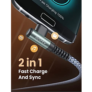 AINOPE [2 Pack] Micro USB Cable 6.6FT, Micro USB Charging Cable Right Angle, Durable Nylon Braided USB to Micro USB Cable Compatible with Samsung Galaxy S6,J7 Edge Note 5,fire Tablet,Kindle