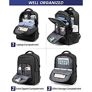 LOVEVOOK Laptop Backpack,17.3 Inch Durable Water Resistant Anti-theft Business Travel Backpack with USB Port, Mens Professional Multi-function Smart Computer Backpack for Work Commuter College,Black