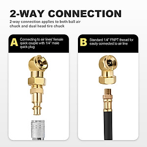 SARDVISA 2-Packs Portable Air Chucks, Solid Metal Closed Ball Air Chuck with 1/4" NPT Standard Quick Plug, Tire Inflator Gauge Nozzle for Air Compressor Accessories