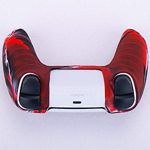 9CDeer 1 Piece of Silicone Protective Cover Skin + 6 Thumb Grips for PlayStation 5 / PS5 Controller Camouflage Red