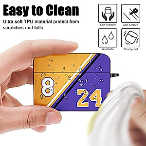 Basketball No.8/24 Case for Airpods Pro Cover with Keychain for Sports Fans Boys Men Girls Kids Jersey Cool Fun Design Mamba Spirit Square Case Silicone Protective Compatible with Airpods Pro（2019）
