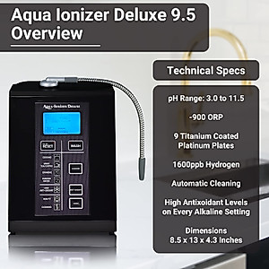 Aqua Ionizer Deluxe 9.5 Anti-Oxidant Boost Water Ionizer |Produces pH 3.0-11.5 Alkaline Water Filtration System| Up to -880mV ORP | 4000 Liters Per Filter | 7 Water Settings