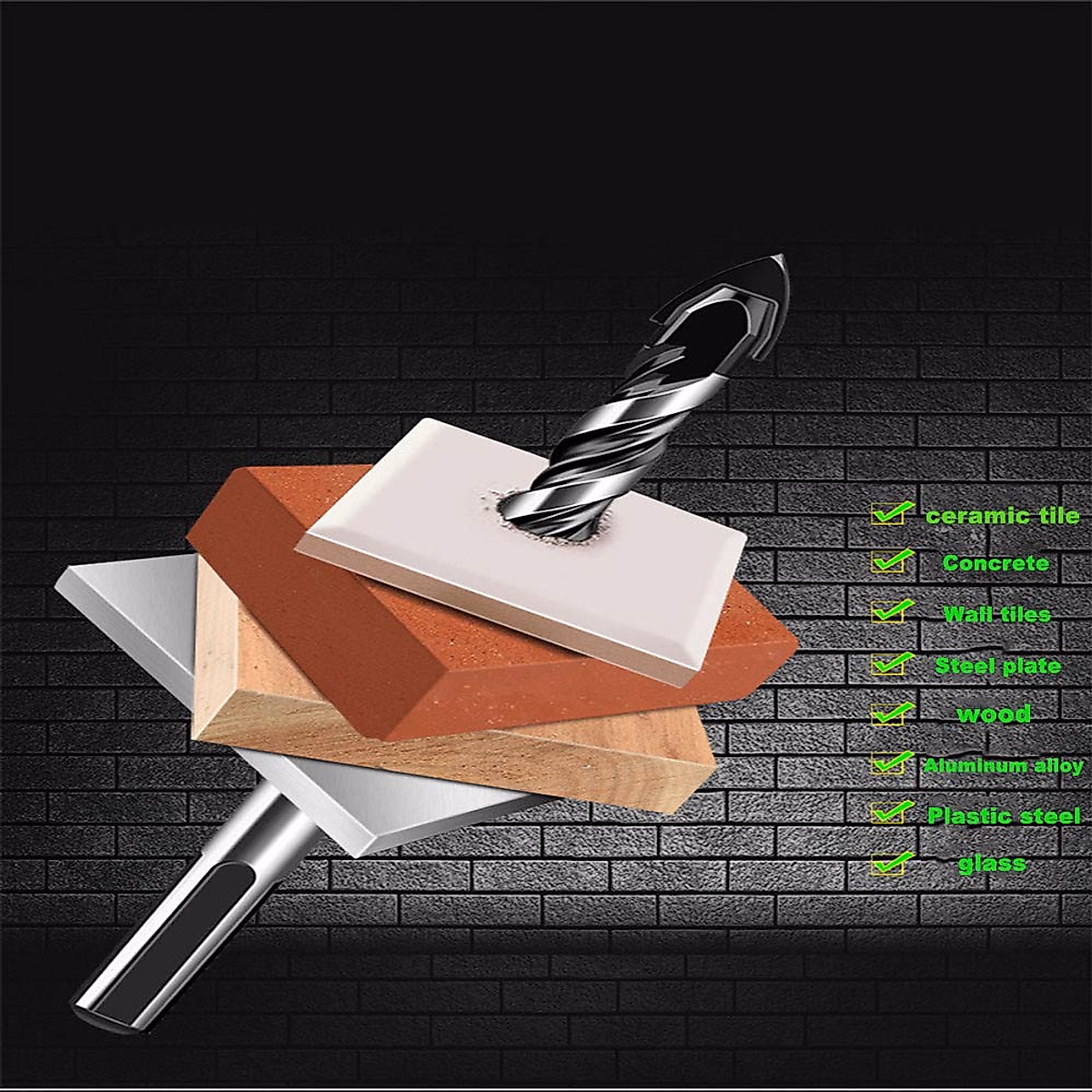 TOEGA 5Pcs Concrete Drill bits, Masonry Drill bit Set, for Tile, Brick, Cement, Concrete, Glass, Plastic, Cinder Block, Wood etc, Best for Concrete and Brick Wall Ceramic Tile on