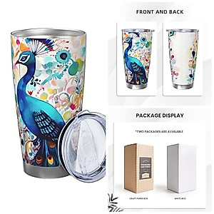 Color Peacock Tumbler with Lid and Straw 20oz Stainless Steel Car Cup for Hot and Cold Drinks, Double Wall Insulated Travel Coffee Mug Reusable Drink Thermos Cup Birthday Gifts