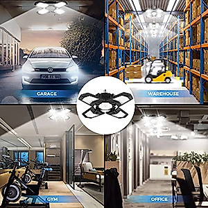 VSATEN 2 Pack LED Garage Lights 80W, Deformable Garage Lights Ceiling LED with 4+1 LED Panels, 8000LM E26/E27 Base LED Shop Light for Garage Workshop Warehouse Barn, Ultra Bright Workshop Light