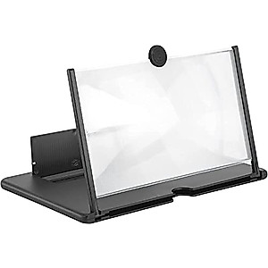 12'' 3D Screen Magnifier for Cell Phone - HD Magnifing Projector Screen Enlarger for Movies, Videos and Gaming - Compatible with All Smartphones - with Foldable Stand - Black