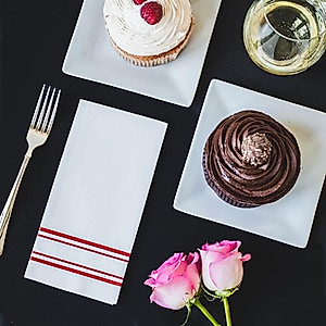 Fanxyware Shiny Red on White Disposable Dinner Napkins, Feels Like Linen, Soft Fluff Pulp Paper - 50 Pack, 8.5" x 4" - Style Name: Parallel Shine