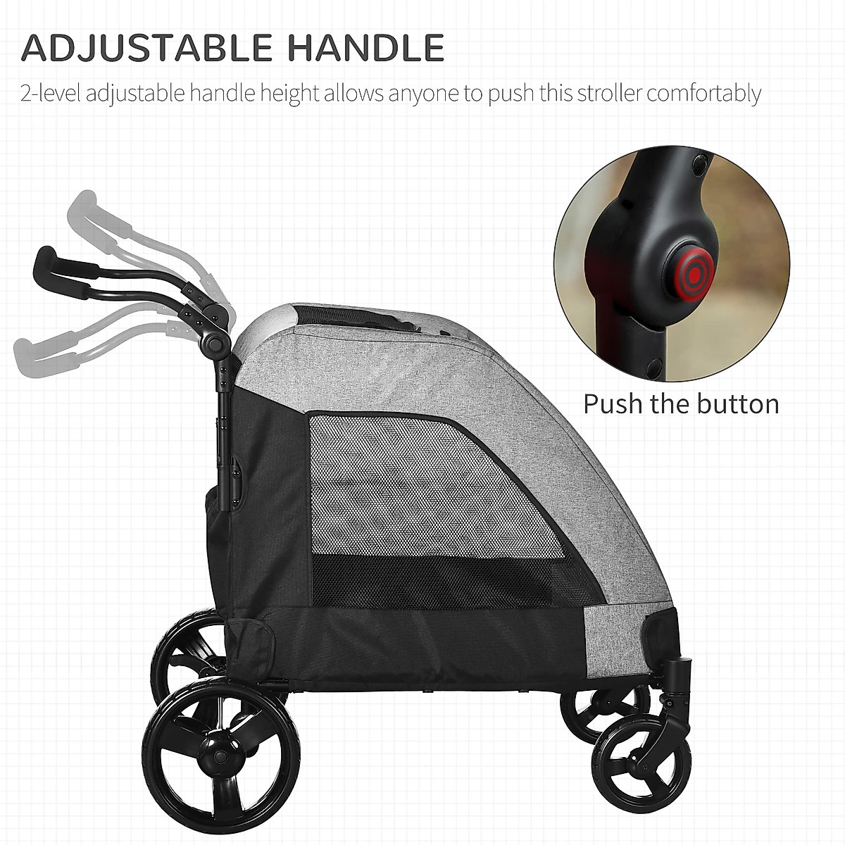 PawHut Pet Stroller Universal Wheel with Storage Basket Ventilated Oxford Fabric for Medium Size Dogs, Gray