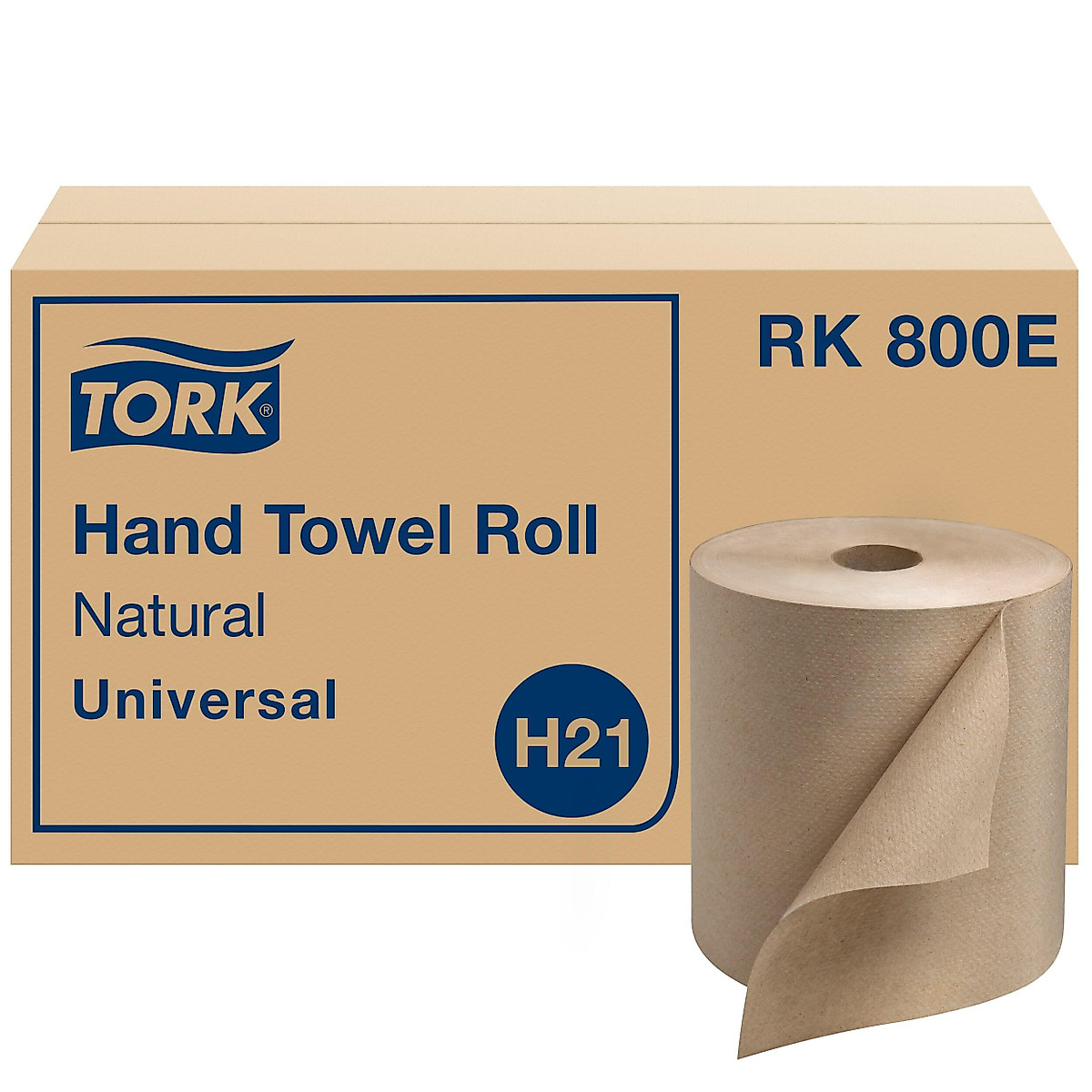 Tork Paper Towel Roll Natural - Universal Hand Roll, Natural Paper Towels with Brown Tissues made of 100% Recycled Fiber, 6 Rolls x 800 ft, Compatible with H21 Dispenser, RK800E