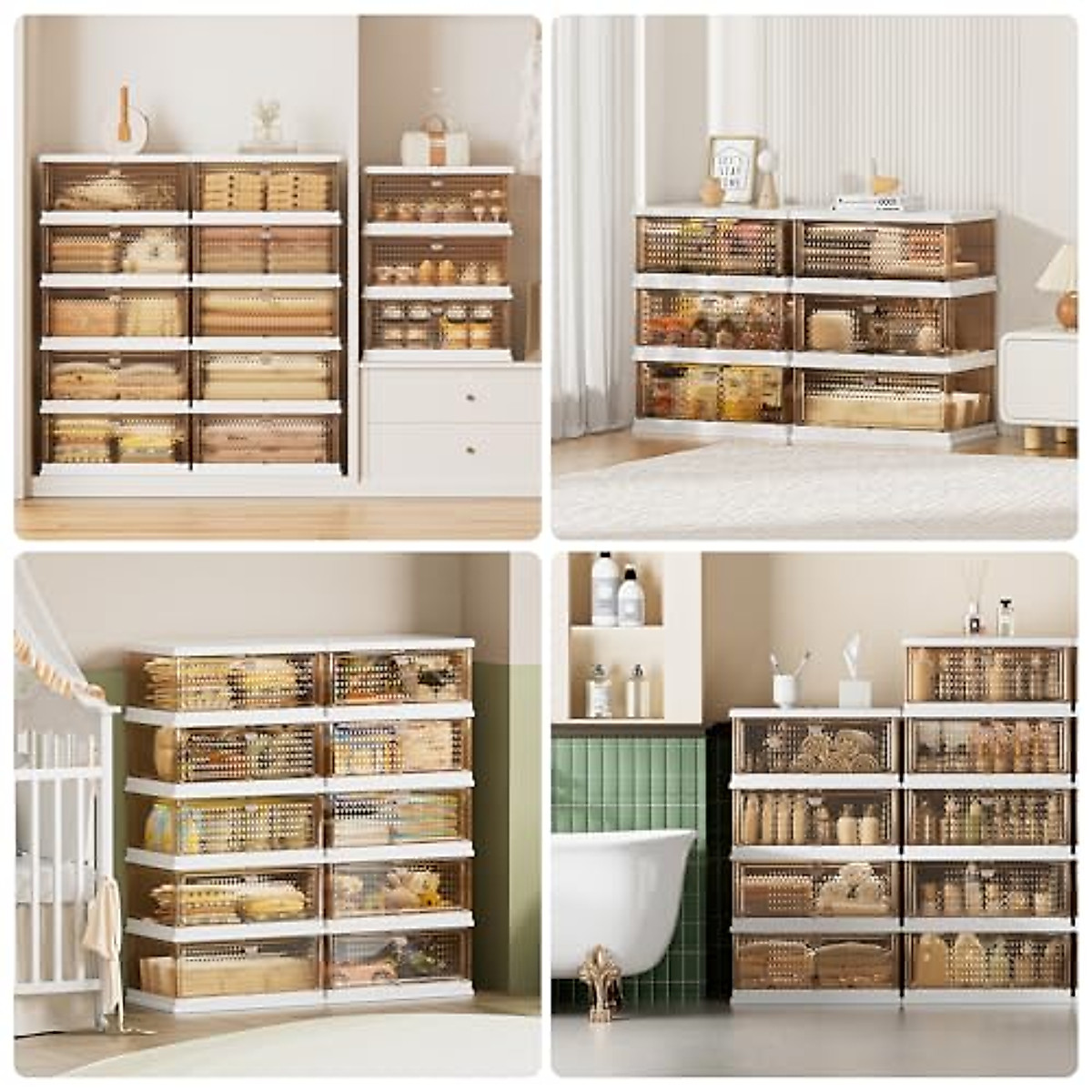 HAIXIN Plastic Folding Storage Bins, Stackable Storage Drawer with Magnetic Diamond Door, Closet Organizers and Storage for Bedroom Sturdy Easy Assembly Brown, 34.76Gal(20.7" L x 13.7" W x 35.1"H)