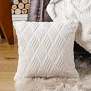 BATTILO HOME White Cream Faux Fur Throw Blanket for Couch, Soft Couch Blanket Cozy Fur Blanket Throw 50"x60", with 1 Fur Pillow Cover 18"x18",Ivory