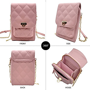 Bhumane Small Crossbody Phone Leather Bag for Women Mini Shoulder Wallet Card Purse (D - Pink)