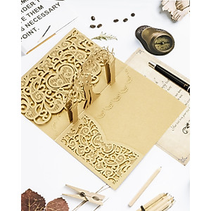 STAWINK Wedding Card for Bride and Groom, Dark Gold 3D Pop up Wedding Card with Envelope and 2 Inside Pages, Wedding Shower Card, for Greeting/Anniversary/Wedding/Valentine/Engagement