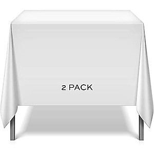 2 Square Tablecloth Covers 52x52 Inch | Table Cloths for Square or Round Table | Washable Wrinkle-Resistant Fabric for Weddings, Kitchen, Restaurant, | White | 2 Pack