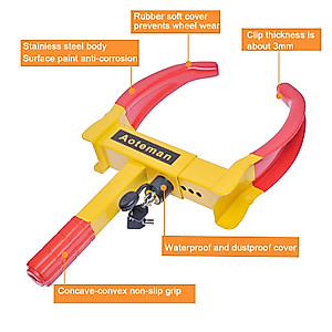 Wheel Lock Clamp Boot Tire, Wheel Clamp Lock Anti-Theft Trailer, Wheel Lock Clamp Boot Claw Stabilizer Anti Theft- Wheel Chock Lock Adjustable for Car Trailer RV Boat Auto Golf Carts，2 Packs