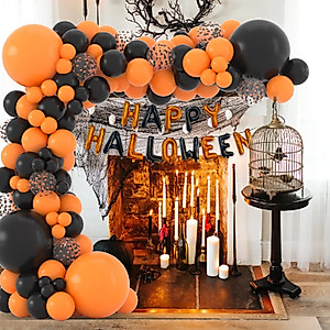 AJOYEGG Halloween Balloons Garland Kit 115pcs, Matte Black Orange Confetti Balloon 18 12 5 Inch with Happy Halloween Foil Balloons, Latex Balloon Arch for Halloween Day Party Supplies Decorations DIY