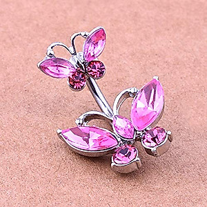 Caiyao 3 Pcs Butterfly Navel Ring Navel Piercing Belly Bar Body Jewelry Belly Button Rings Butterfly Dangle Belly Button Ring Surgical Steel Butterfly Cubic Zirconia Navel Piercing Jewelry-Style C