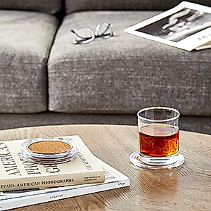 Spectrum Diversified, Clear Acrylic & Cork Set Set of 4 Absorbent Cork Coffee Tables, Drink Coasters to Prevent Water Damage, 4 Count