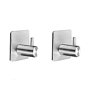 KK5 3M Adhesive Wall Hooks - 2 Pack SUS304 Stainless Steel Hangers| Brushed Heavy Duty Wall Hooks| for Towels Keys Robes Hooks On Door Wardrobe Closet Bathroom Kitchen