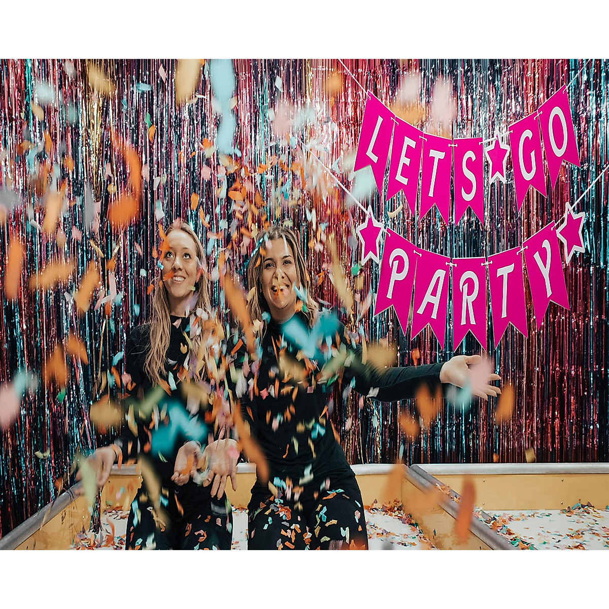 UOREND Pink Let's Go Party Banner,Pink Themed Bachelorette/Birthday/Engagement/Bridal Shower Party Decorations,Let's Go Girls Sign,Hot Pink Glitter,Makeup,Pink Doll,21st Birthday Party favors,Photo Booth Prop